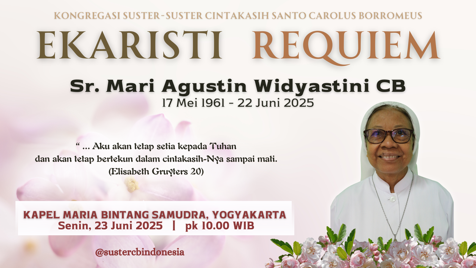 RIP Sr. Mari Agustin Widyastini CB - KONGREGASI SUSTER-SUSTER ...